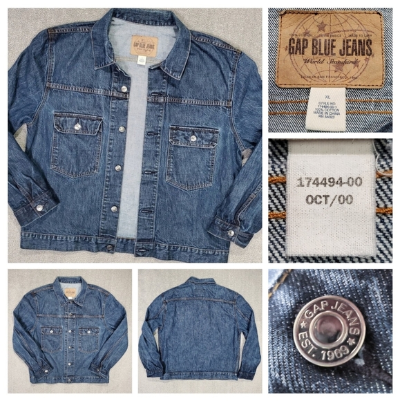 GAP | Jackets & Coats | Vintage Gap Blue Jeans Denim Jacket Year 200 Mens Xl Y2k Leather Patch ...